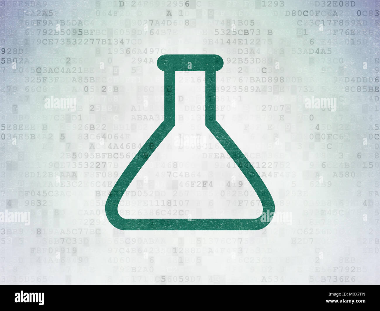 Science concept: Painted green Flask icon on Digital Data Paper ...