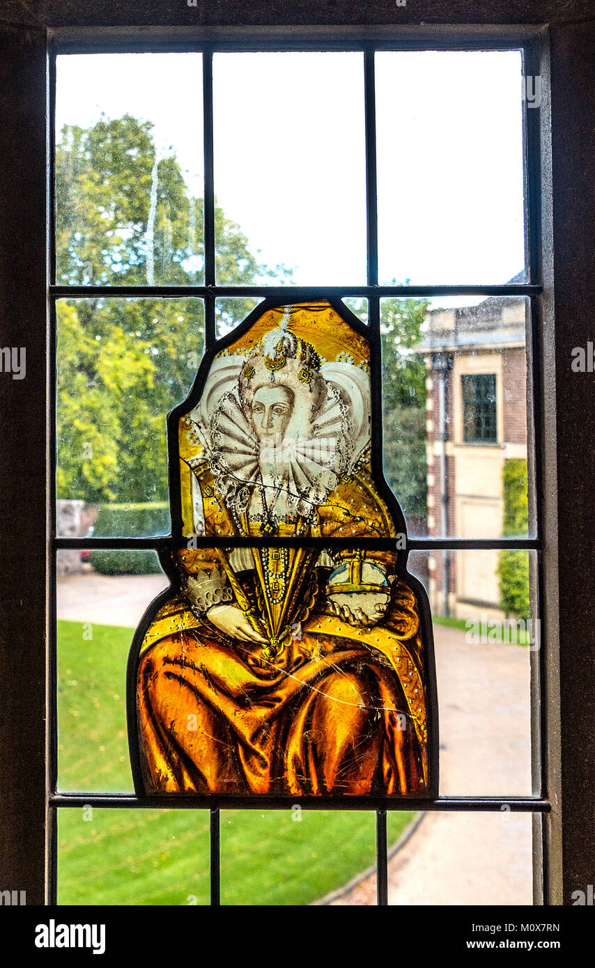 Stained glass window from early Tudor period, view of Eltham Palace ...