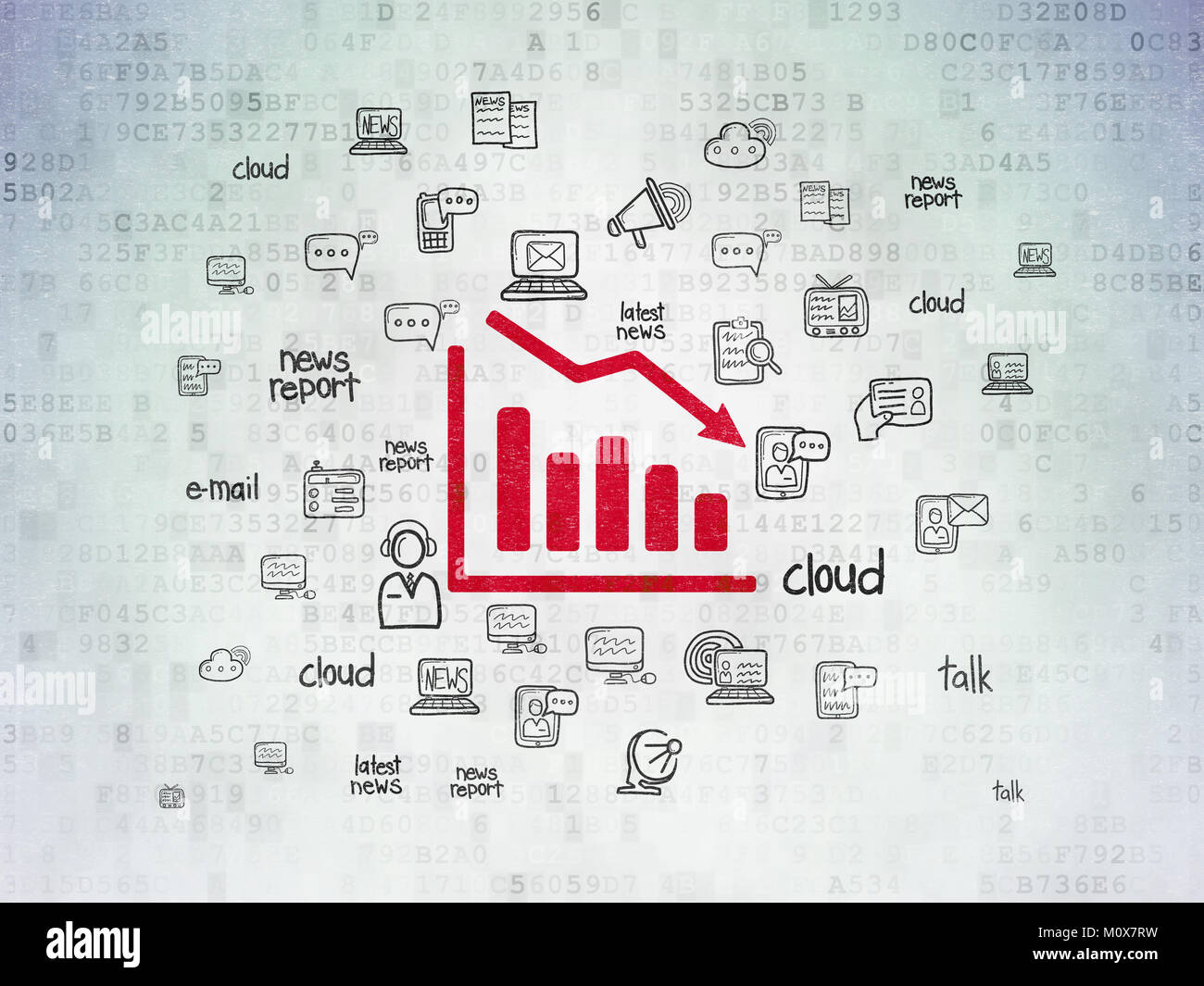 News concept: Painted red Decline Graph icon on Digital Data Paper ...