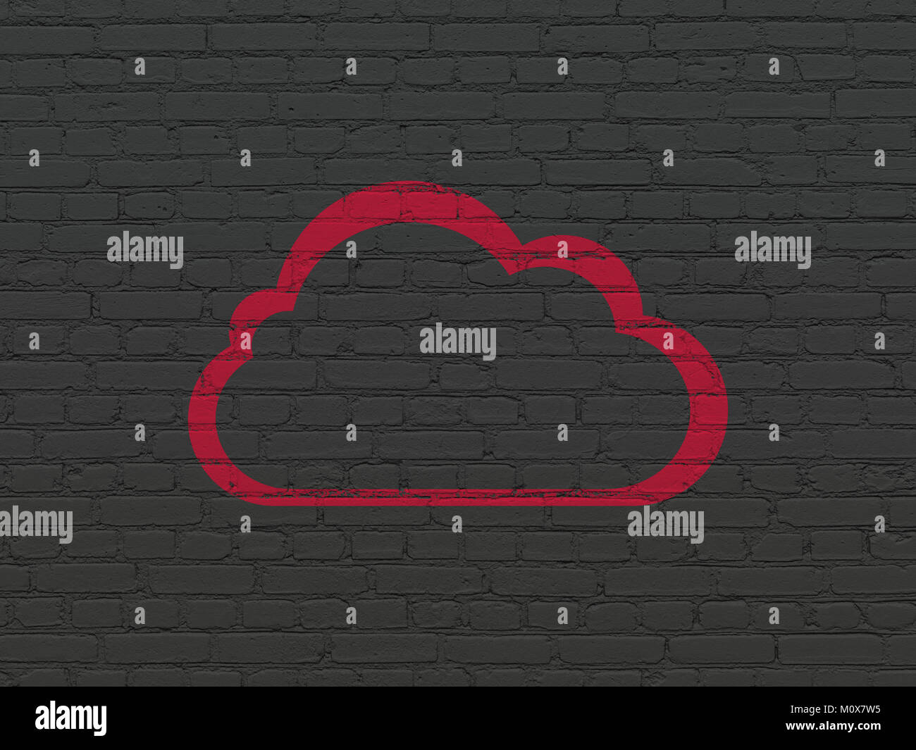 Cloud networking concept: Painted red Cloud icon on Black Brick wall ...