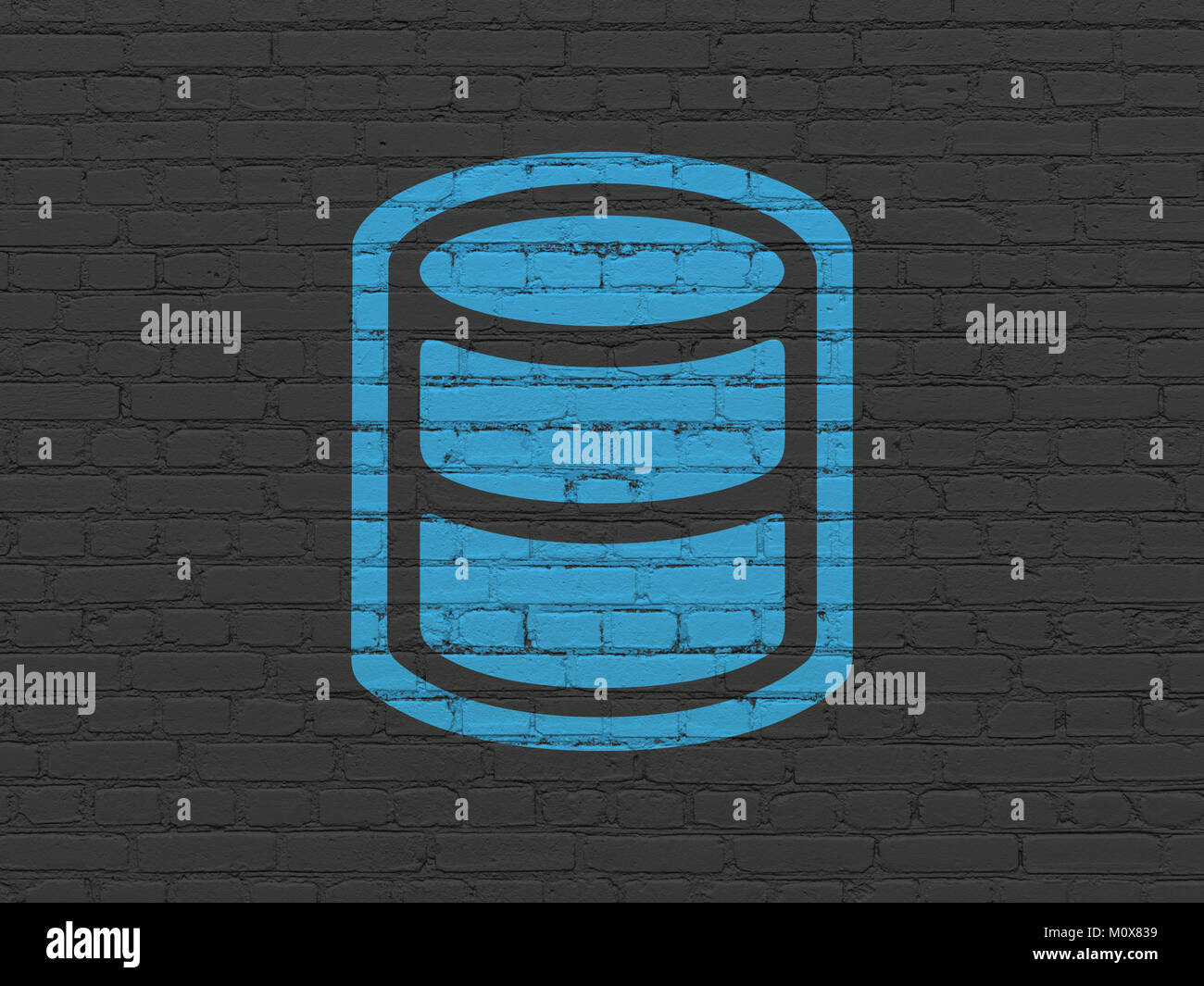Software concept: Painted blue Database icon on Black Brick wall ...