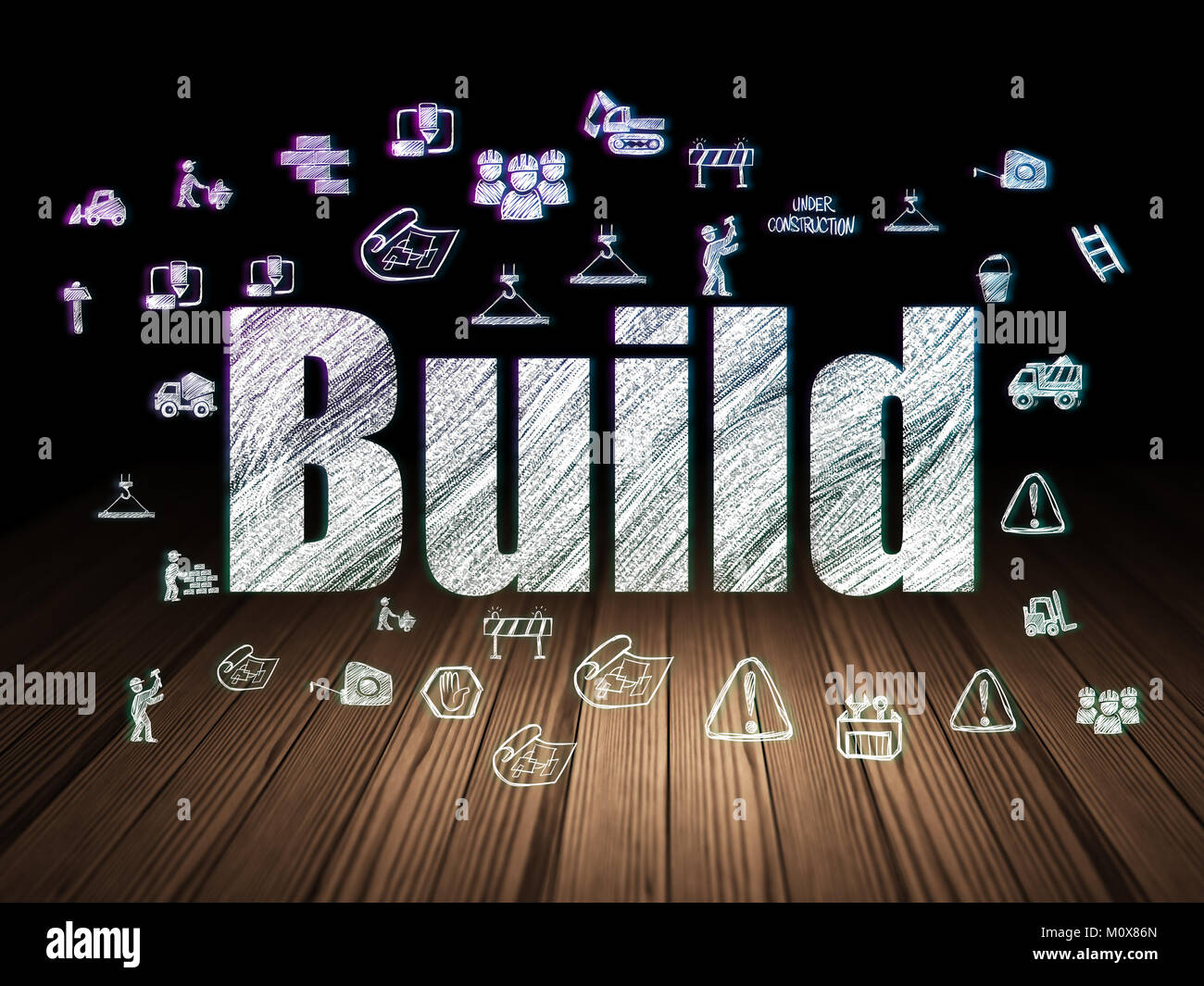 Construction concept: Build in grunge dark room Stock Photo - Alamy