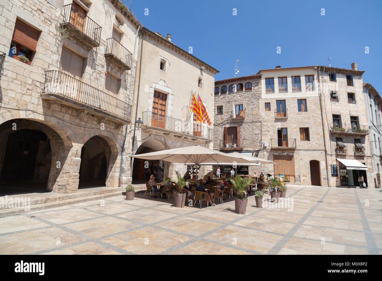 Street view of medieval village of Besalu,Catalonia,Spain Stock Photo ...