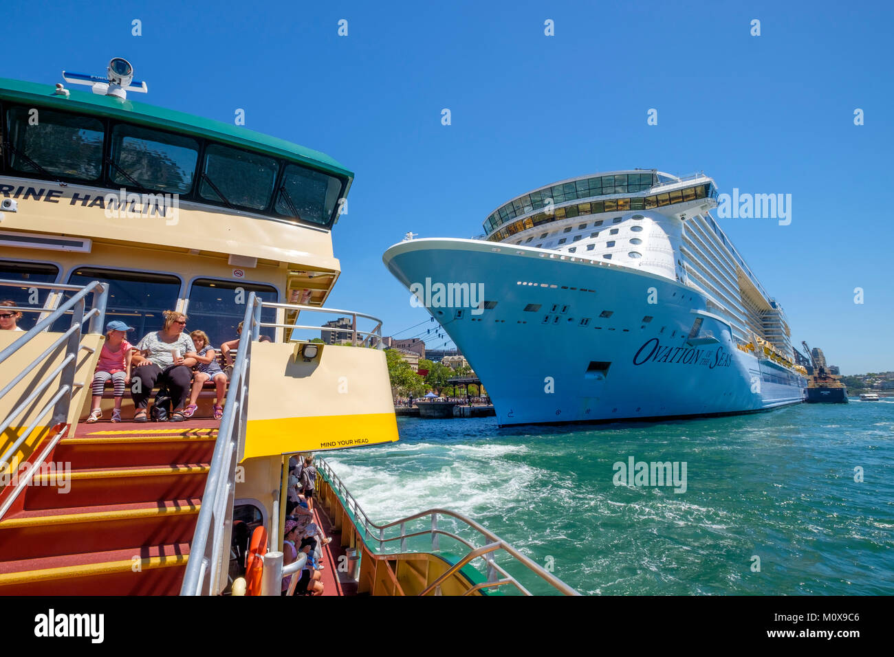 Sydney Ferry ride from Circular Quay. Passing Royal Caribbean's Ovation ...