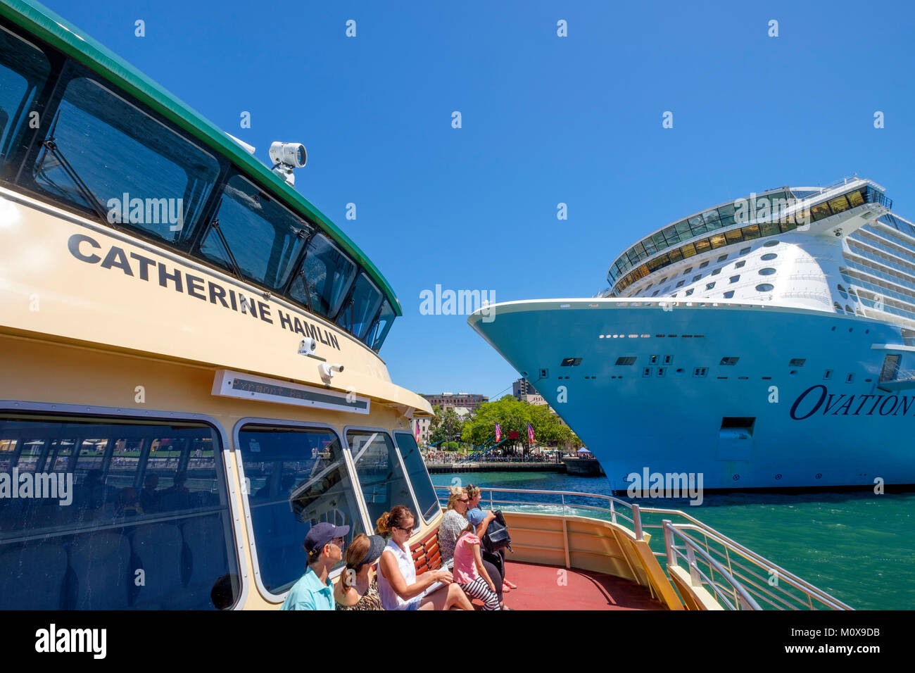 Sydney Ferry ride from Circular Quay. Passing Royal Caribbean's Ovation ...
