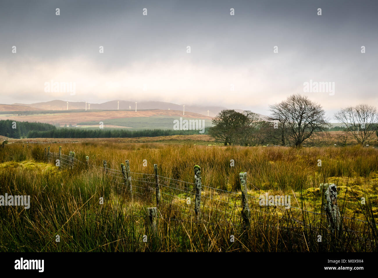 Wild Irish countryside with windmills in the distance Stock Photo - Alamy