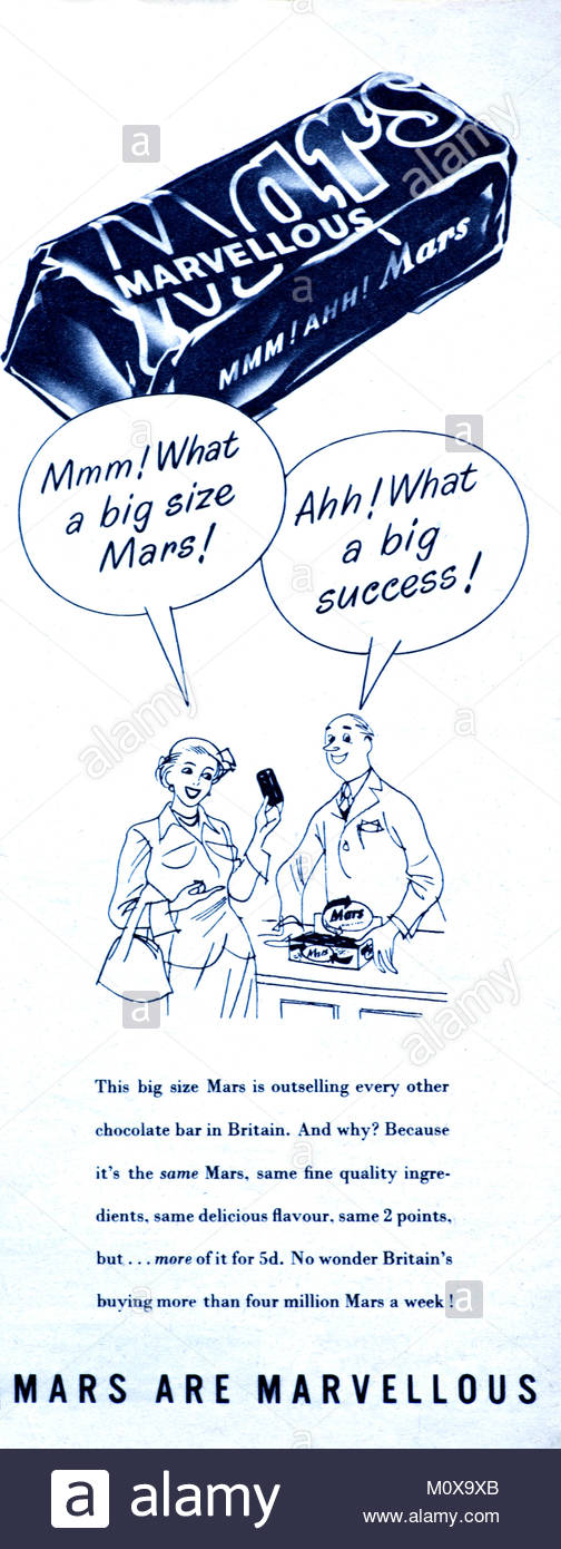 Mars chocolate vintage advertising 1950 Stock Photo - Alamy