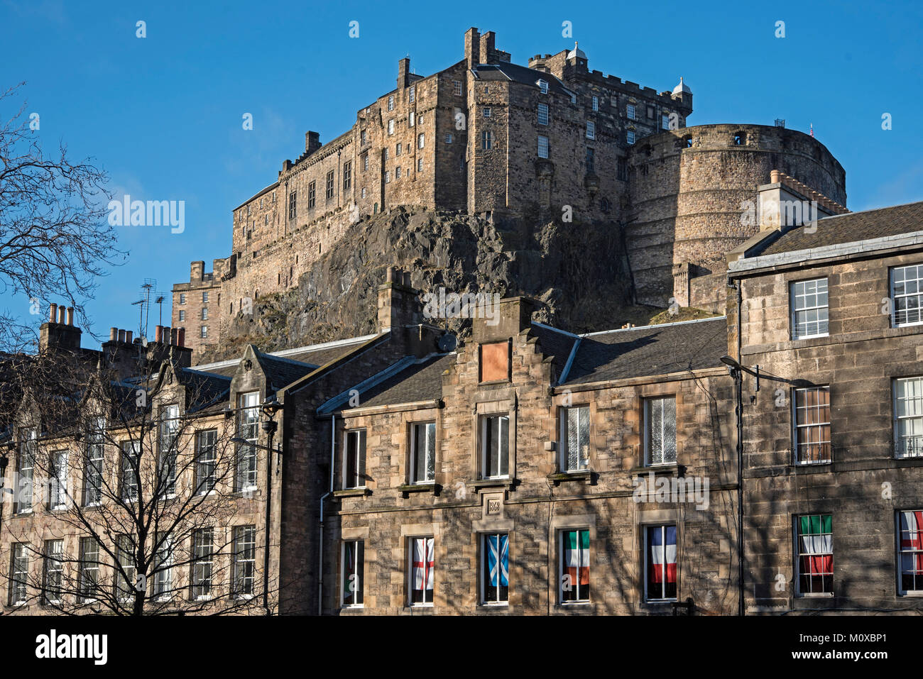 Edinburgh Castle seen from the Grassmarket in the Old Town Stock Photo ...