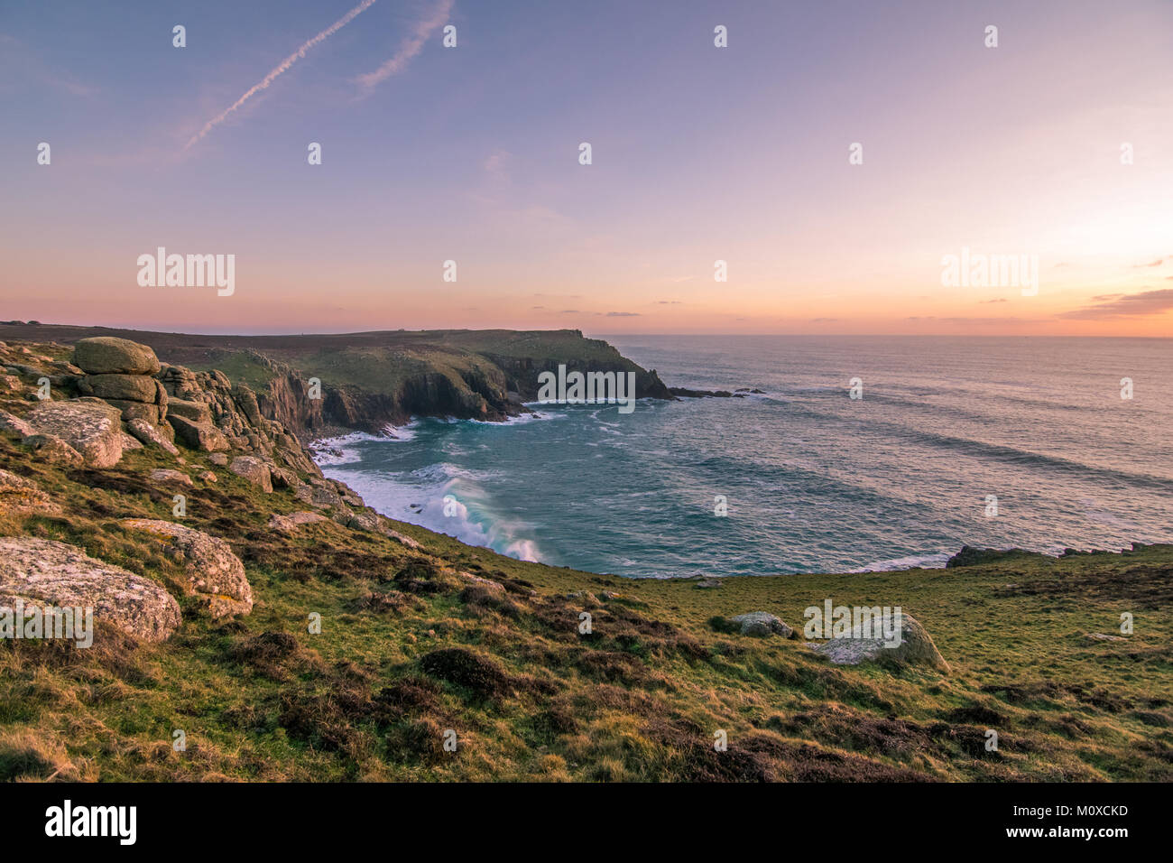 Pendower Cove Sunset, near Porthgwarra in Cornwall Stock Photo - Alamy