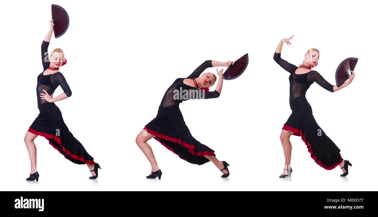 Woman dancing spanish dance isolated on white Stock Photo - Alamy