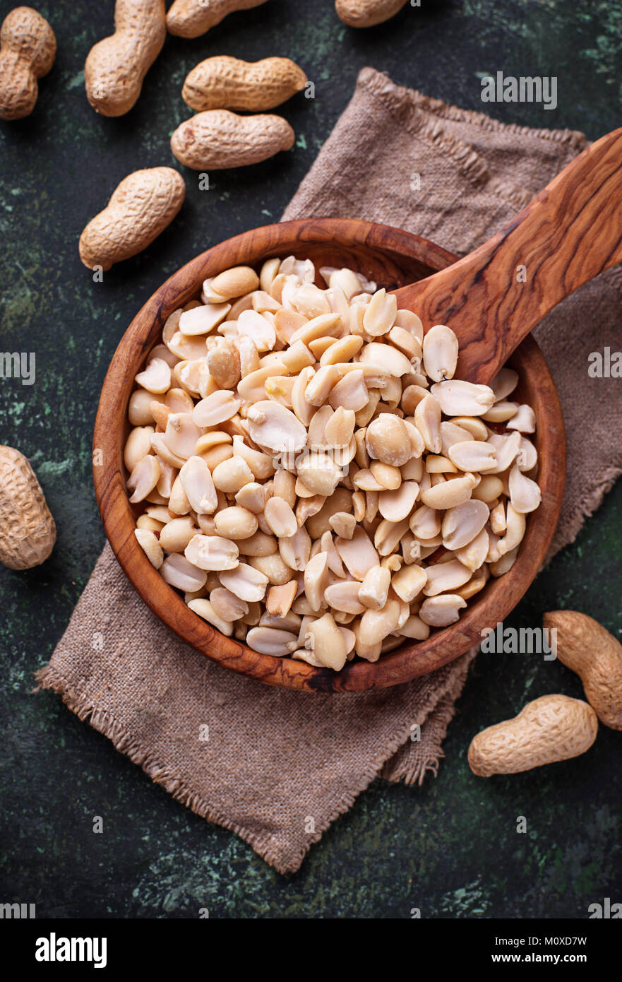 Raw peeled peanuts on bowl. Top view Stock Photo - Alamy