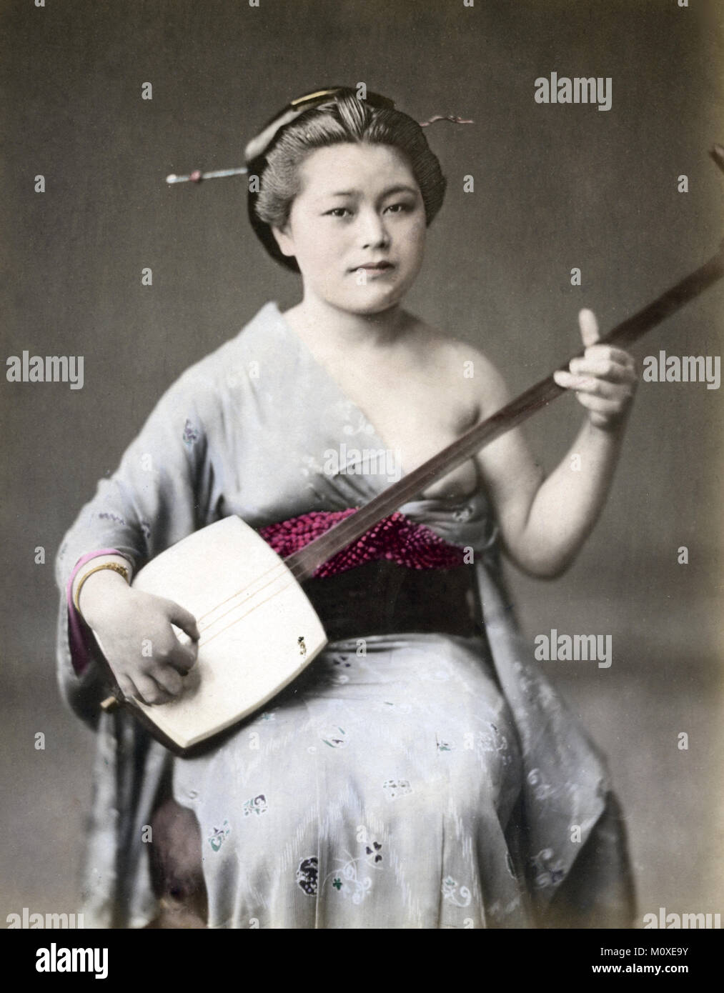 Musician playing shamisen, Japan, c.1880 Stock Photo - Alamy