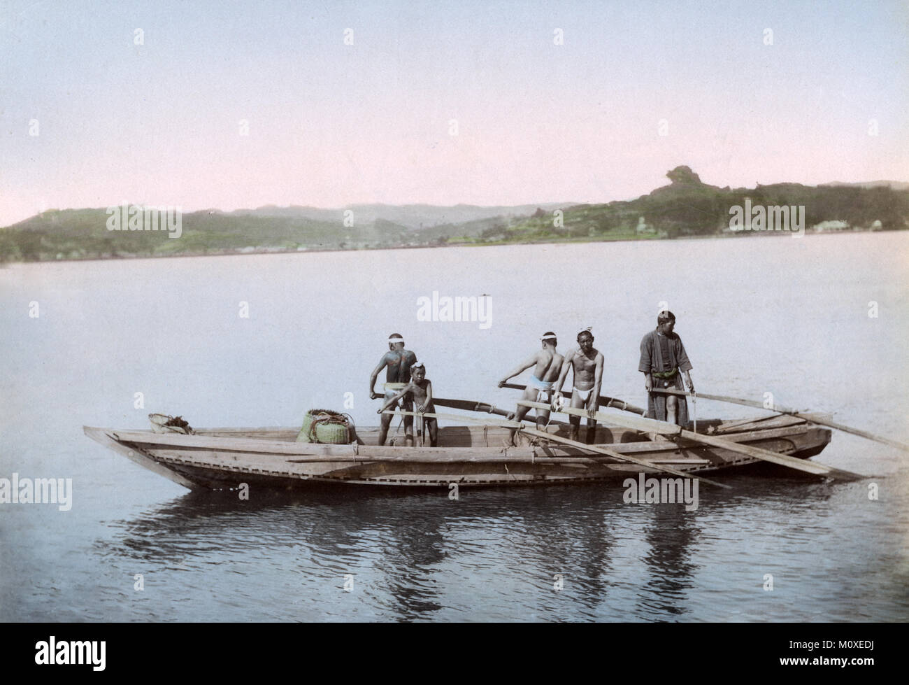 Fishermen and their boat, Japan, c.1890's Stock Photo - Alamy