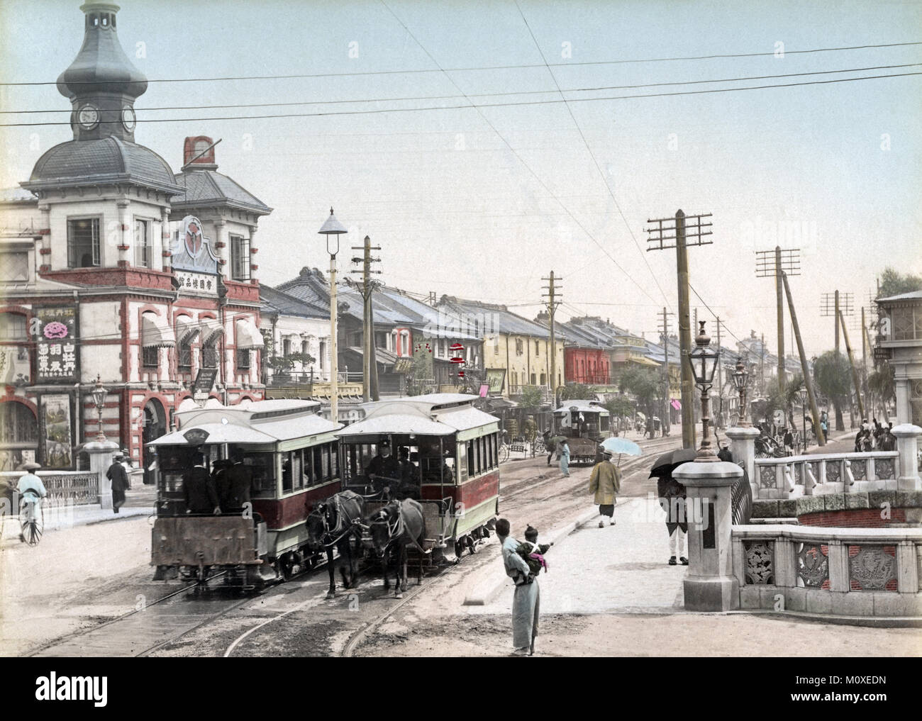 Horse drawn trams, Shinbashi, Tokyo, c.1890's Stock Photo - Alamy