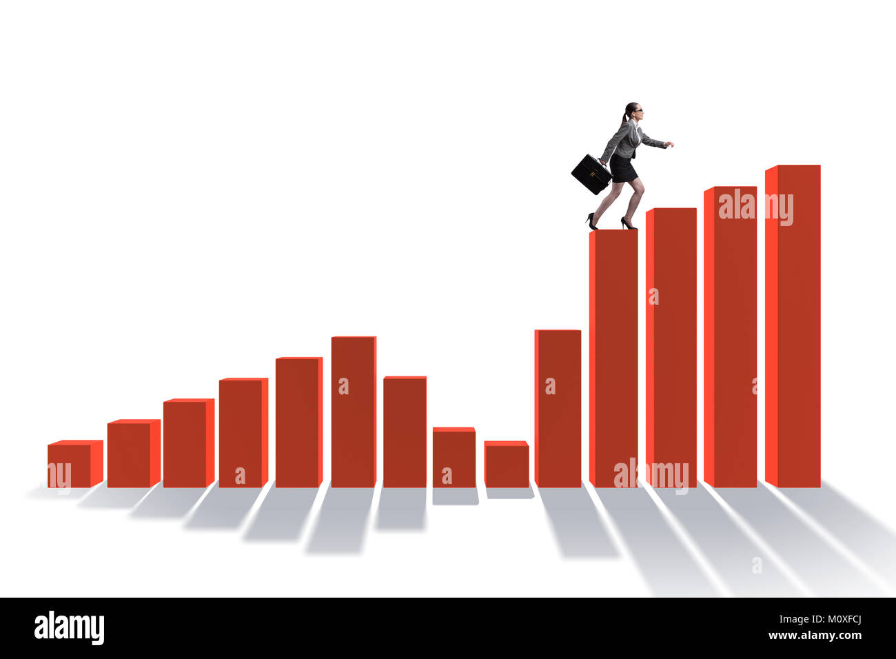 Businesswoman climbing bar chart in economic recovery concept Stock ...