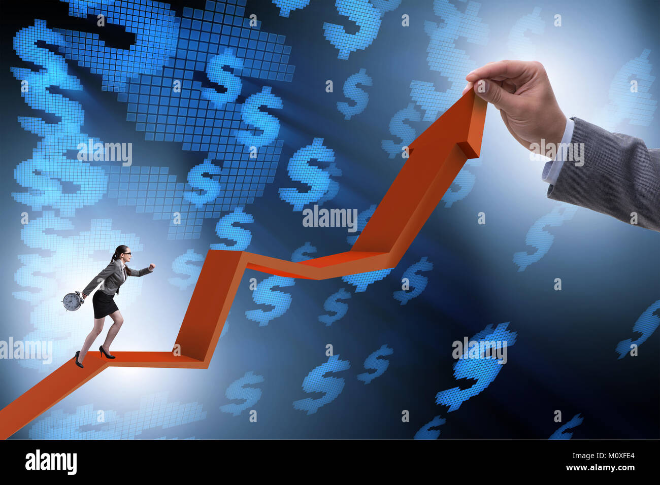 Businesswoman climbing line chart in economic recovery concept Stock ...