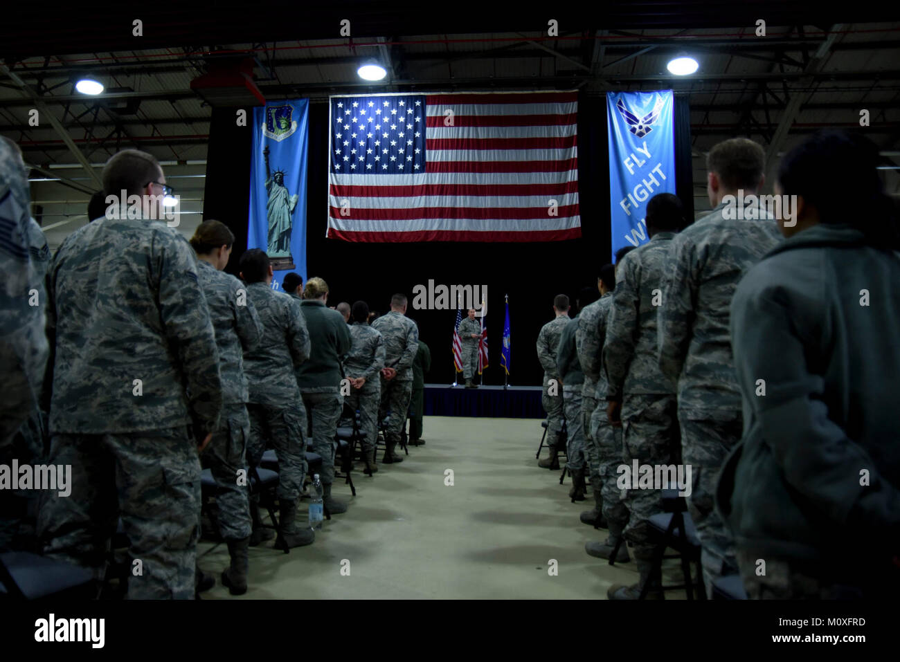 U.S. Air Force Col. Evan Pettus, 48th Fighter Wing commander, speaks to ...