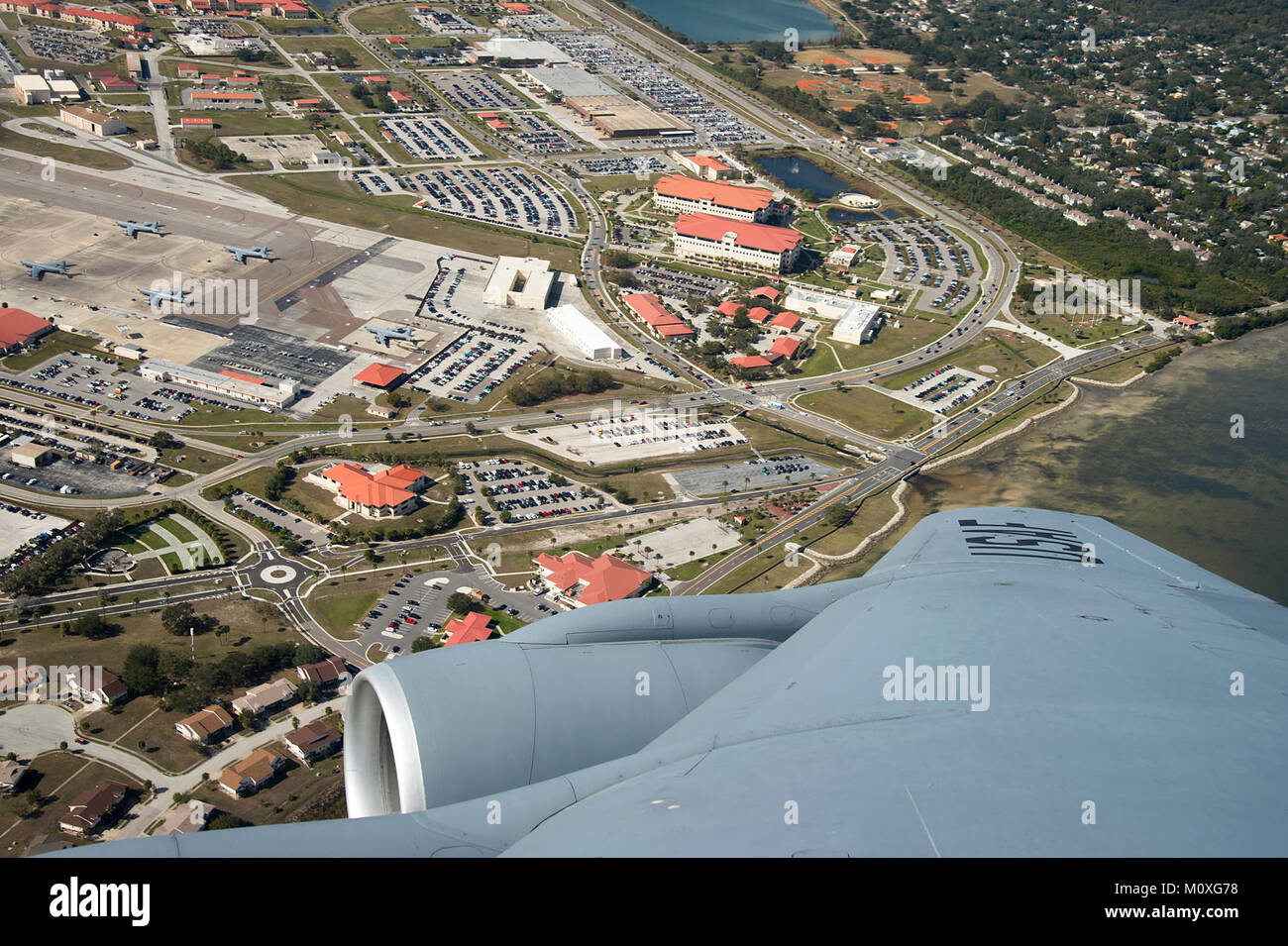 A KC -135 Stratotanker aircraft flies over MacDill Air Force Base, Fla ...