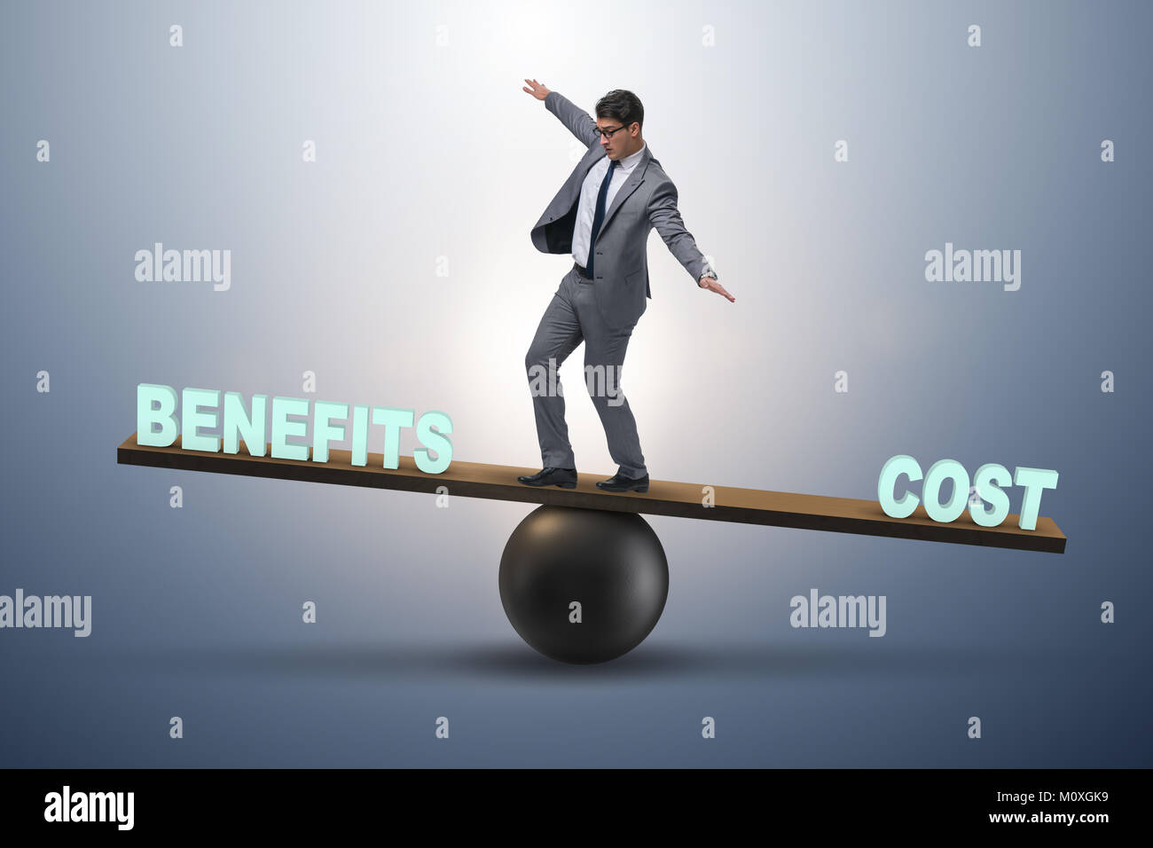 Businessman balancing between cost and benefit in business concept ...