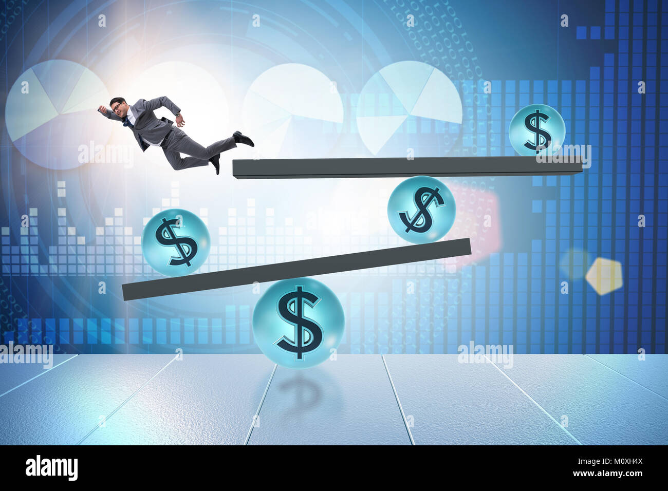 Businessman balancing in financial dollar concept Stock Photo - Alamy