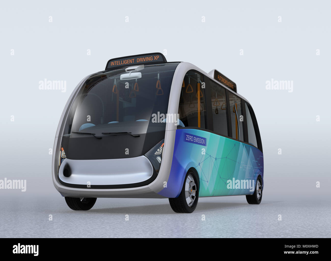 Front view of autonomous shuttle bus. Original design for public ...