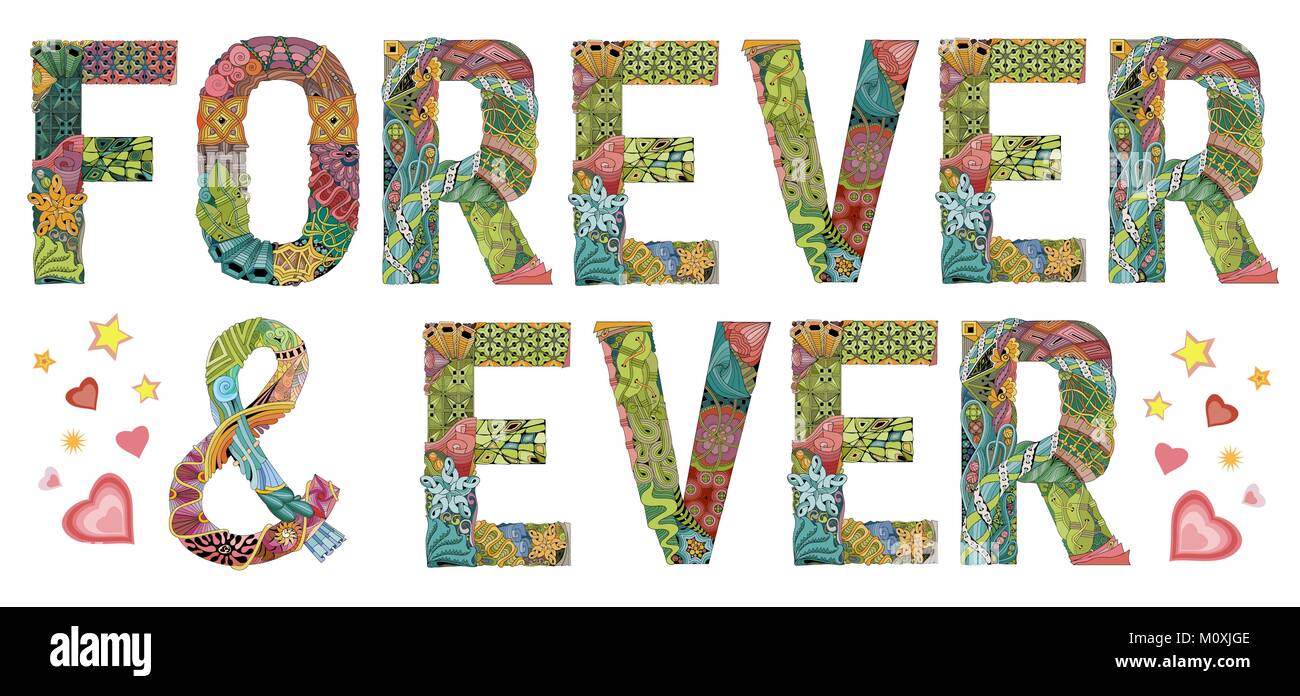 Hand-painted art design. Hand drawn illustration word forever and ever ...
