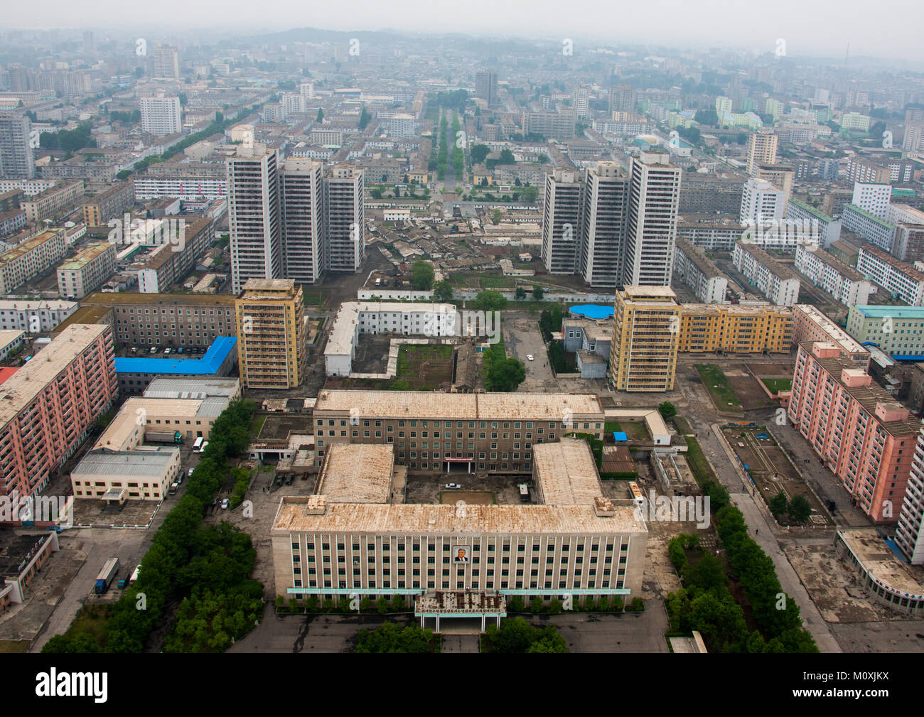 High angle view of buildings in the city center, Pyongan Province ...