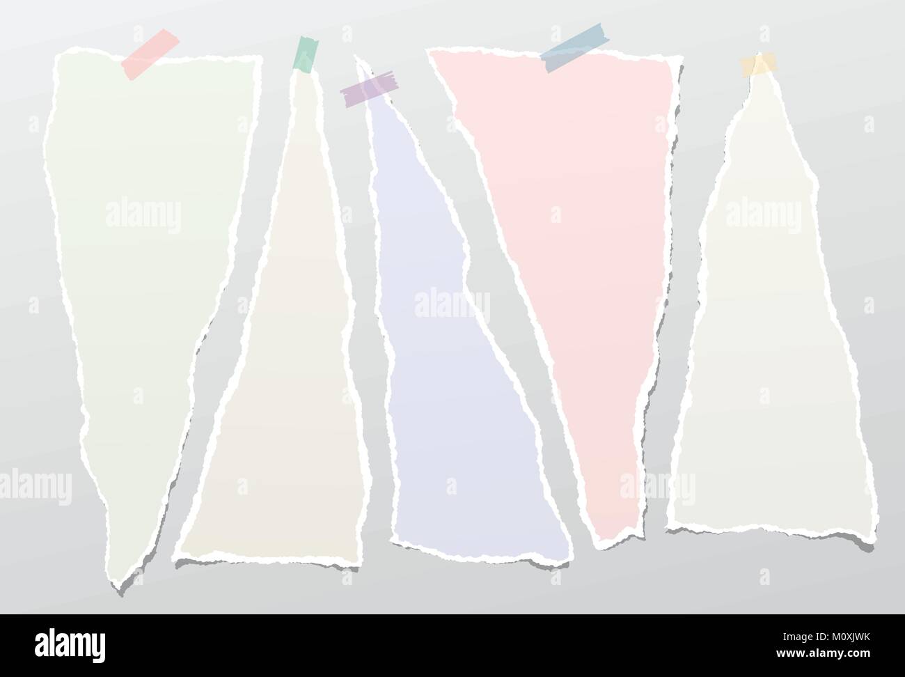 Torn colorful pastel note, notebook paper strips stuck with sticky tape ...