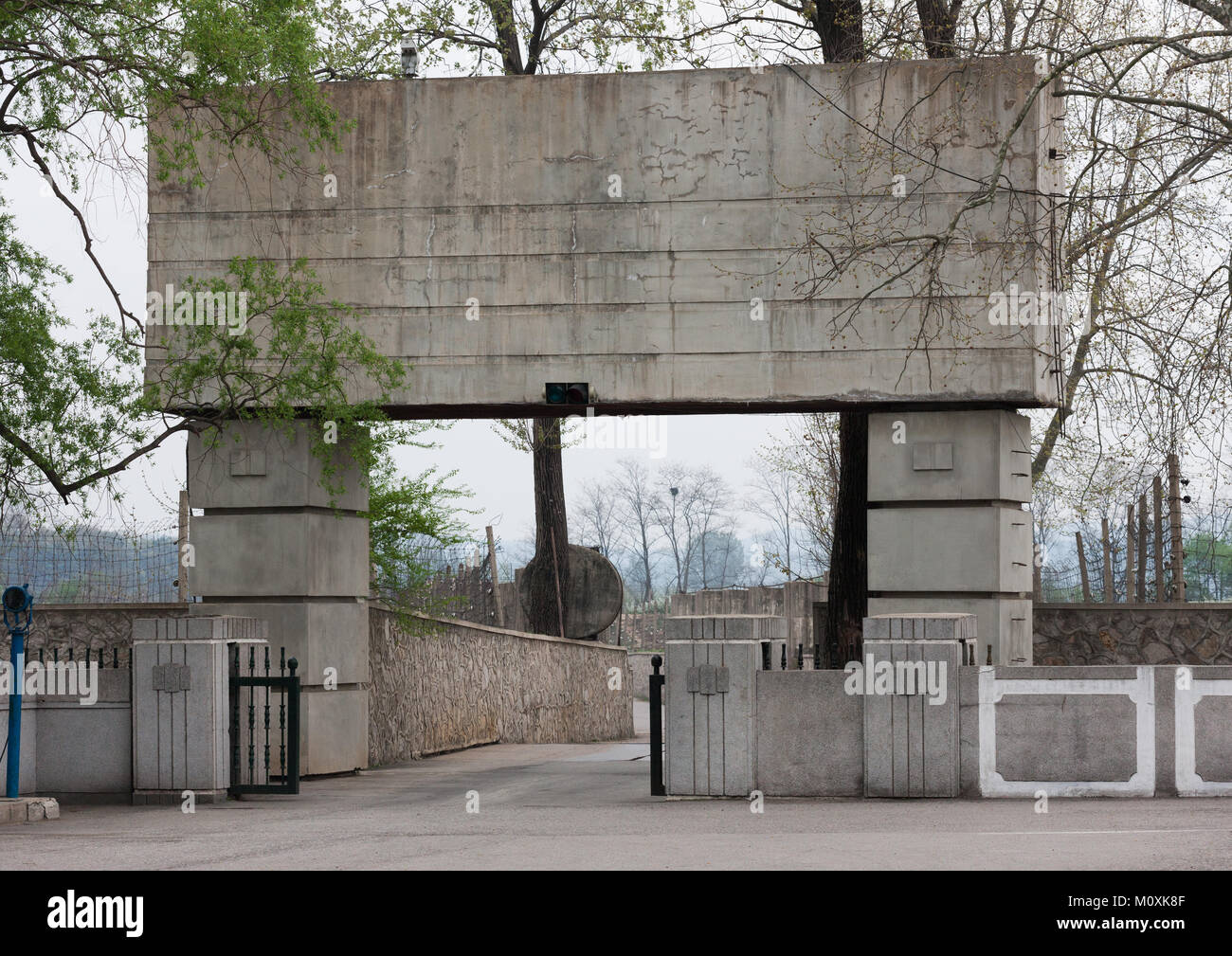 North Korean anti tank invasion concrete blocks on the roadside on the ...