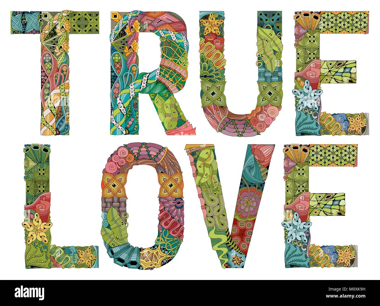 Hand-painted art design. Hand drawn illustration words true love for t ...