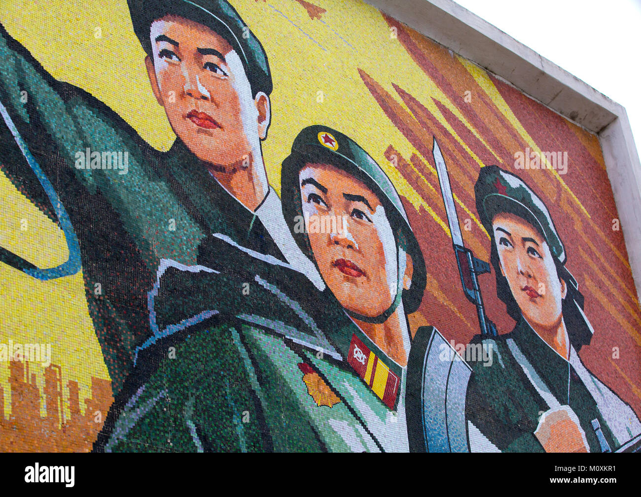 Propaganda fresco depicting North Korean soldiers, Pyongan Province ...
