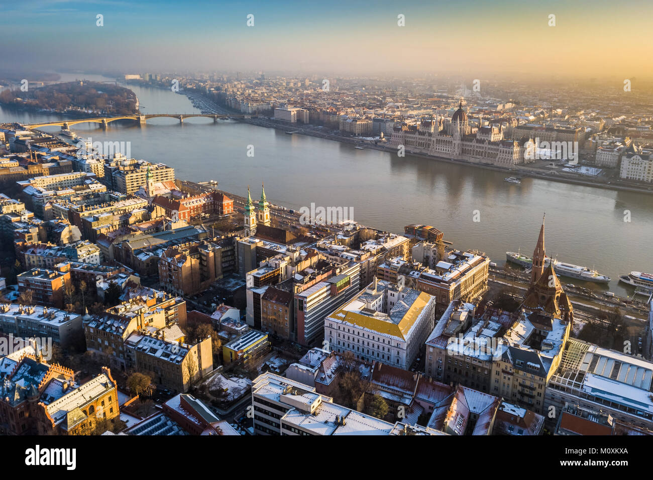 Budapest, Hungary - Panoramic aerial view of Budapest with Hungarian ...