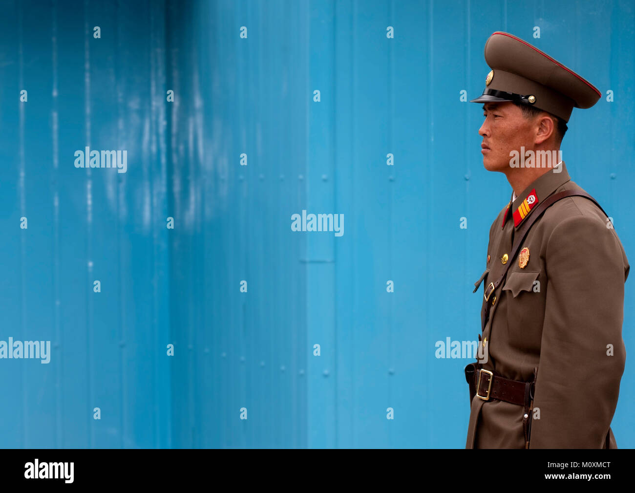 North Korean soldier standing in front of the United Nations conference ...