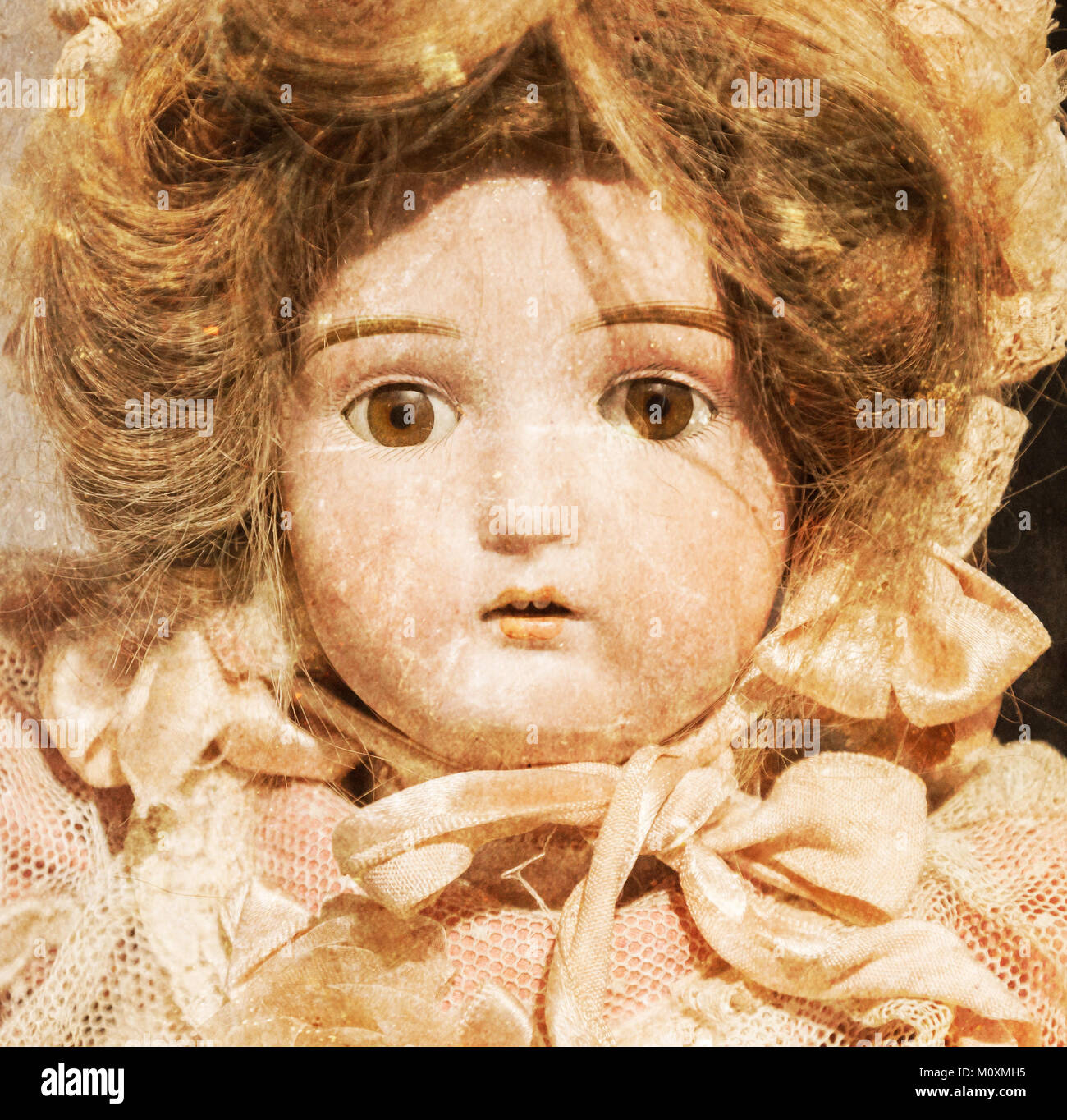 Abandoned doll with glass eyes - Close up - Vintage toys Stock Photo ...