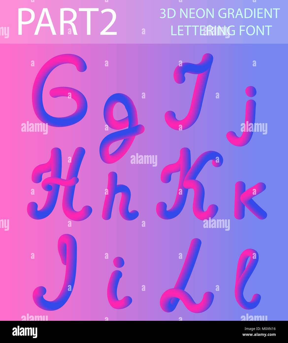 Neon 3D Typeset with Rounded Shapes. Tube Hand-Drawn Lettering. Font ...