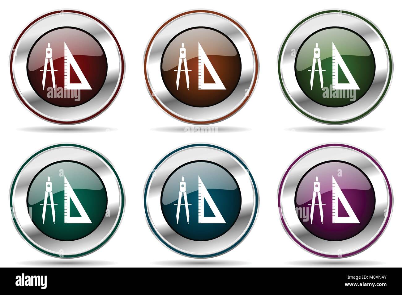 Design vector icon set. Silver metallic chrome border icons for web ...