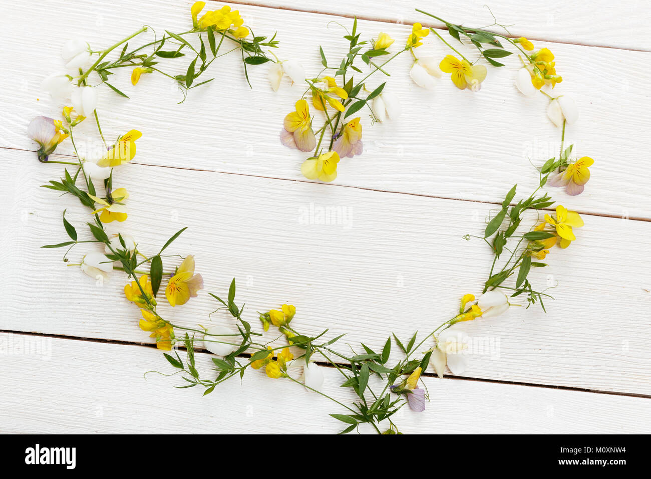 Flowers composition. Frame made of yellow wild flowers in the shape of ...