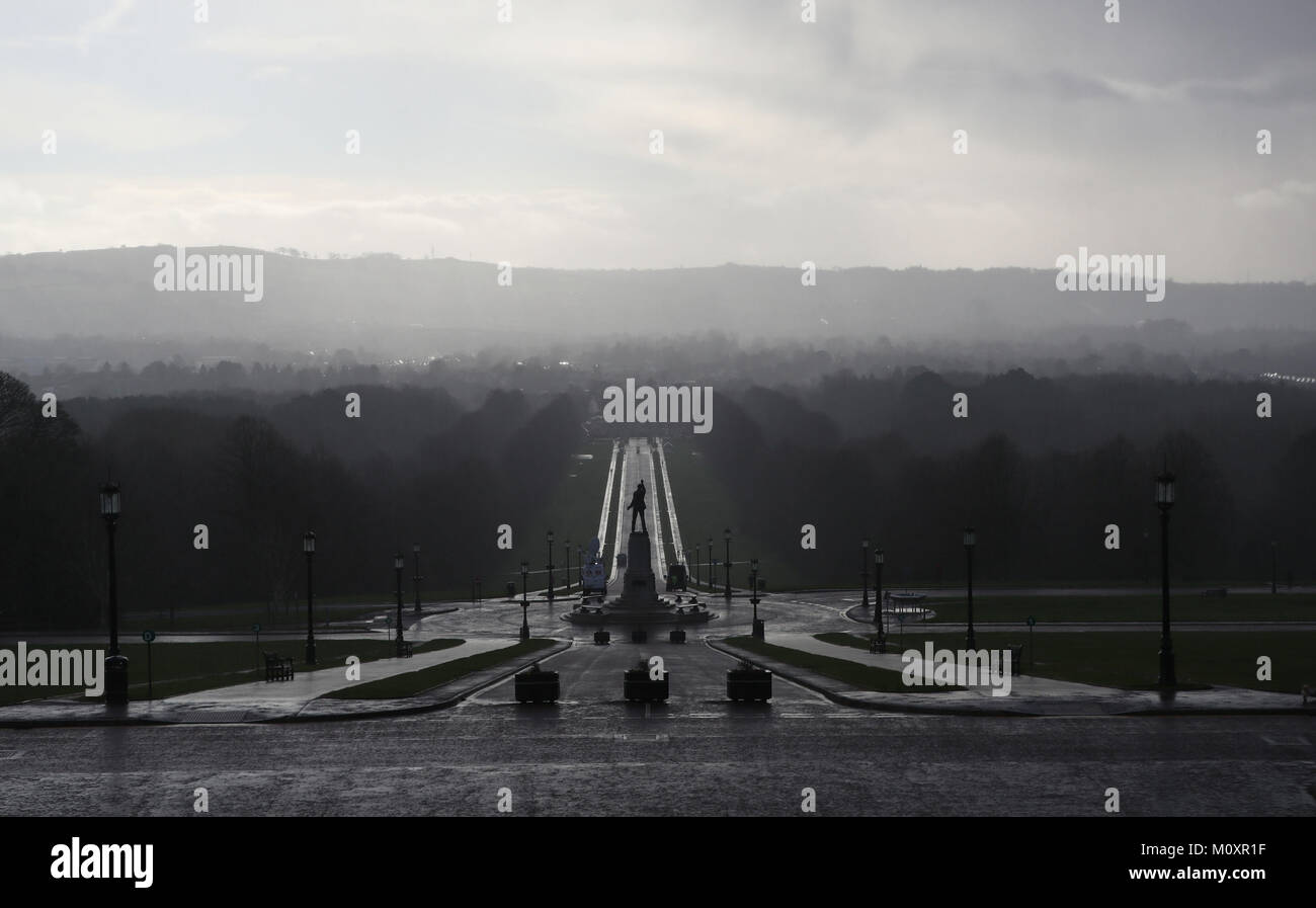 Rain falls in the grounds of Stormont estate in Belfast during the ...