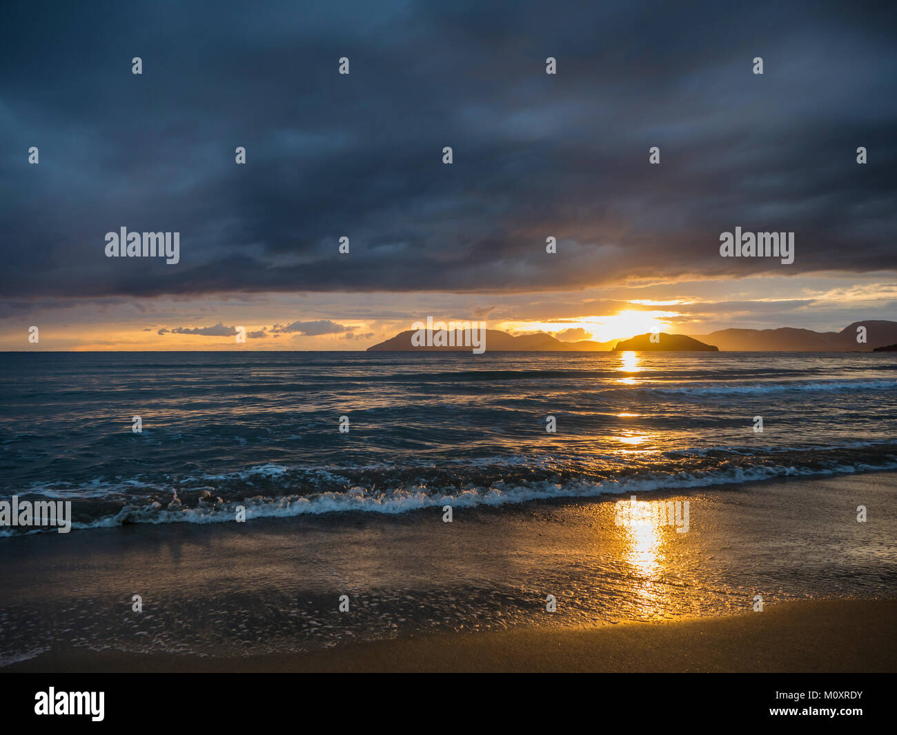 beautiful beach with sunset in the island of Zante in Greece Stock ...