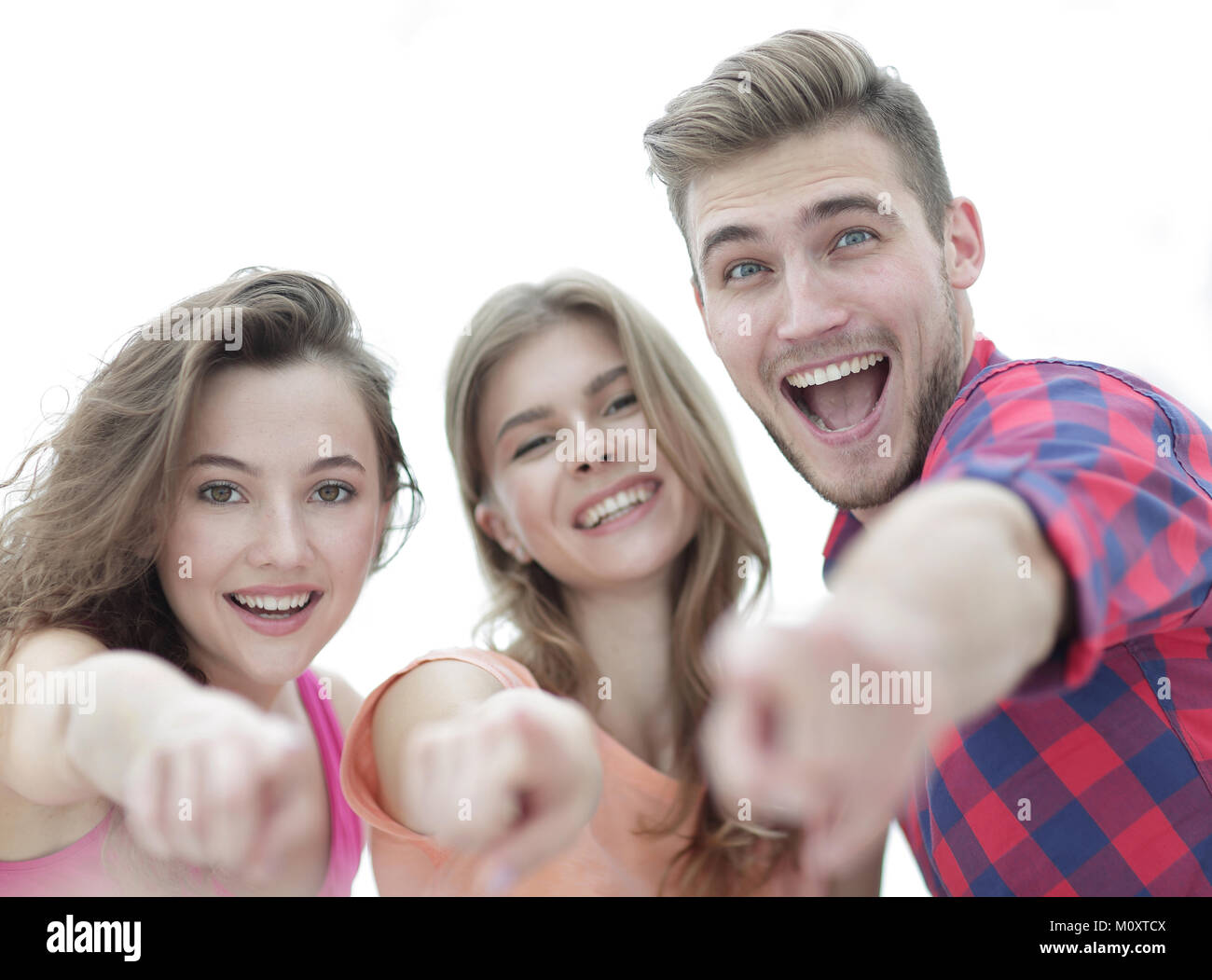 closeup of three young people showing hands forward Stock Photo - Alamy