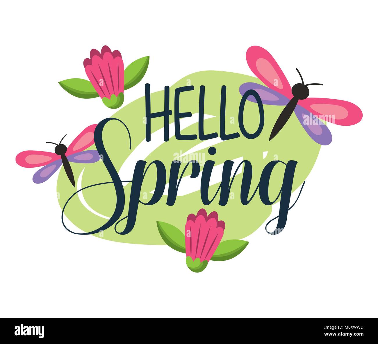 hello spring floral cute dragonfly flower decoration Stock Vector Image ...