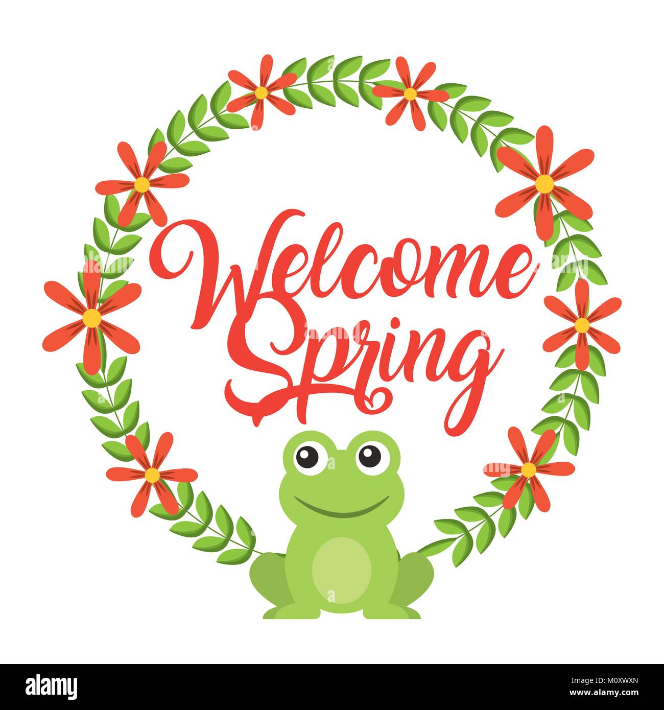 welcome spring floral wreath frog animal season Stock Vector Image ...