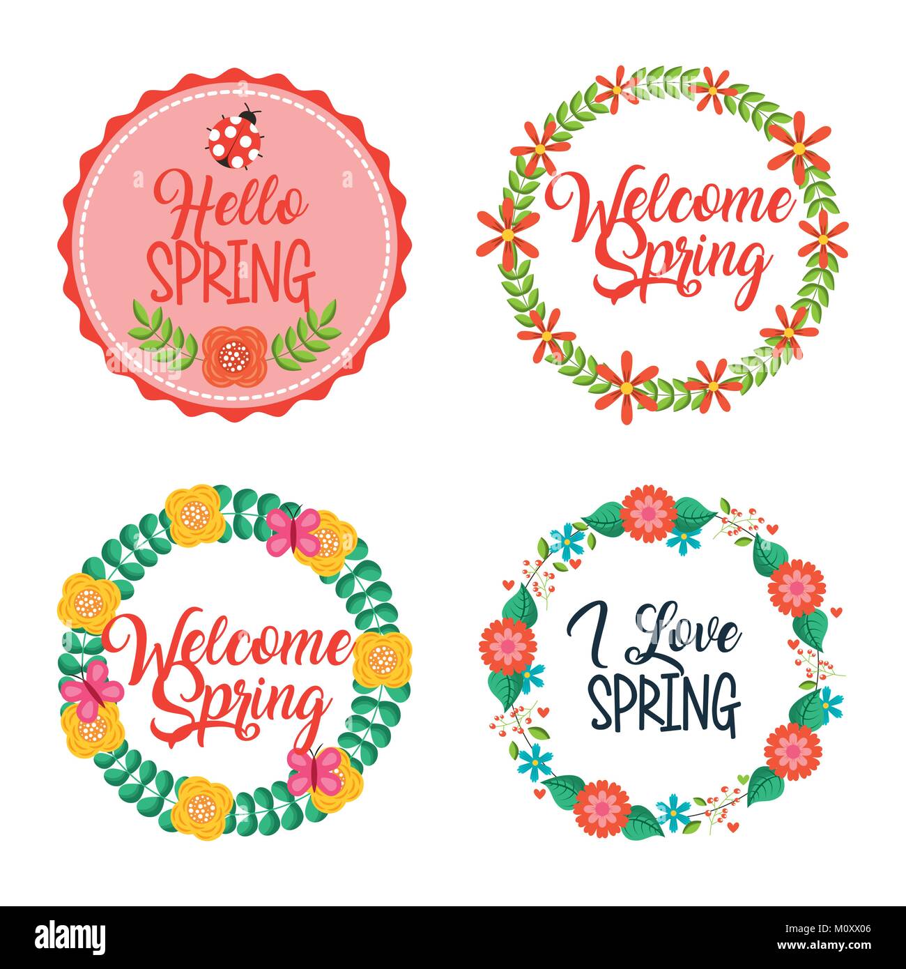 set of spring typographic wreath floral labels Stock Vector Image & Art ...