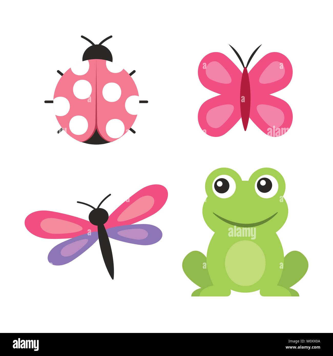 cute frog dragonfly butterfly ladybug Stock Vector Image & Art - Alamy