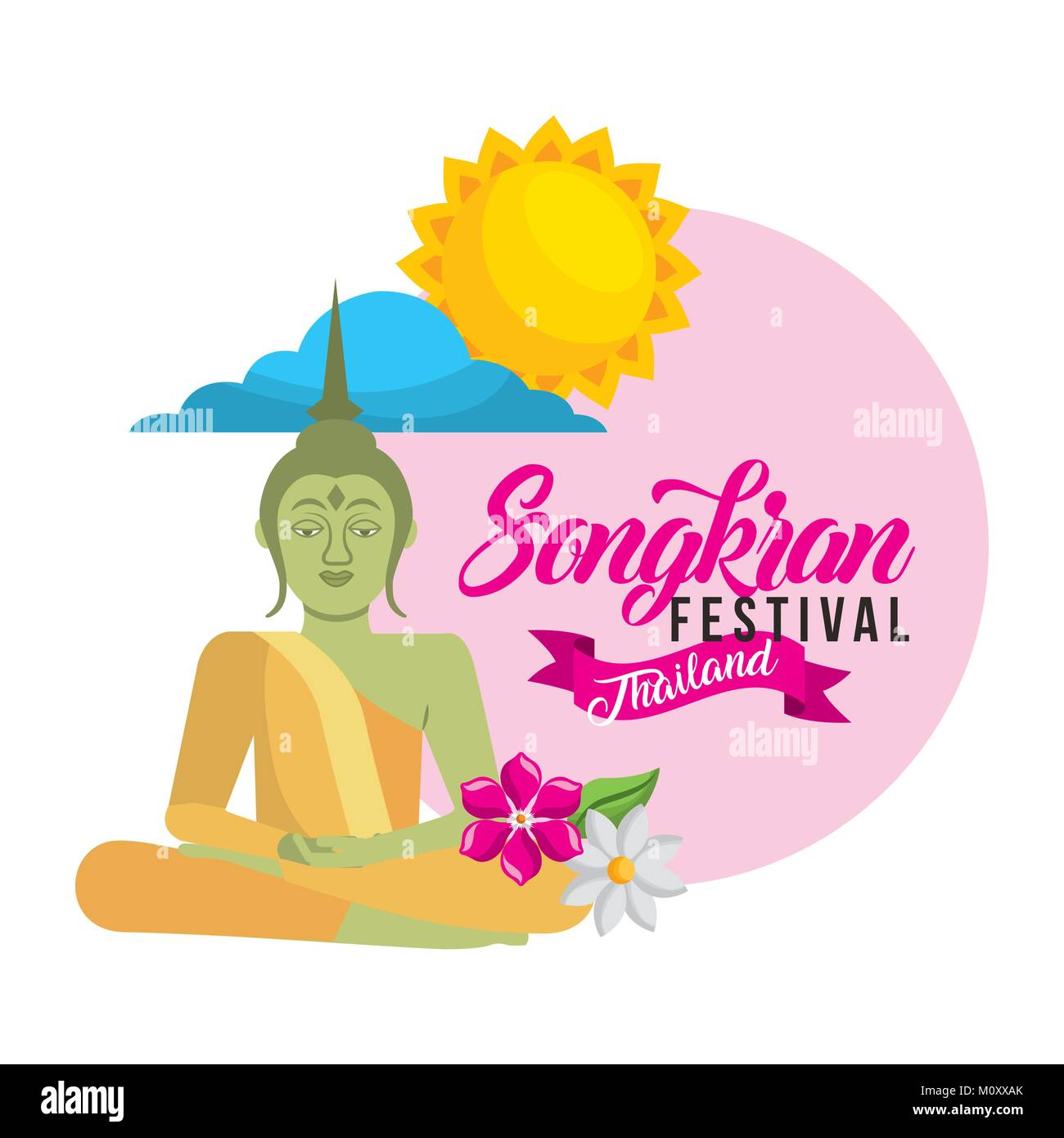songkran festival thailand card buddha flowers sunshine day Stock ...