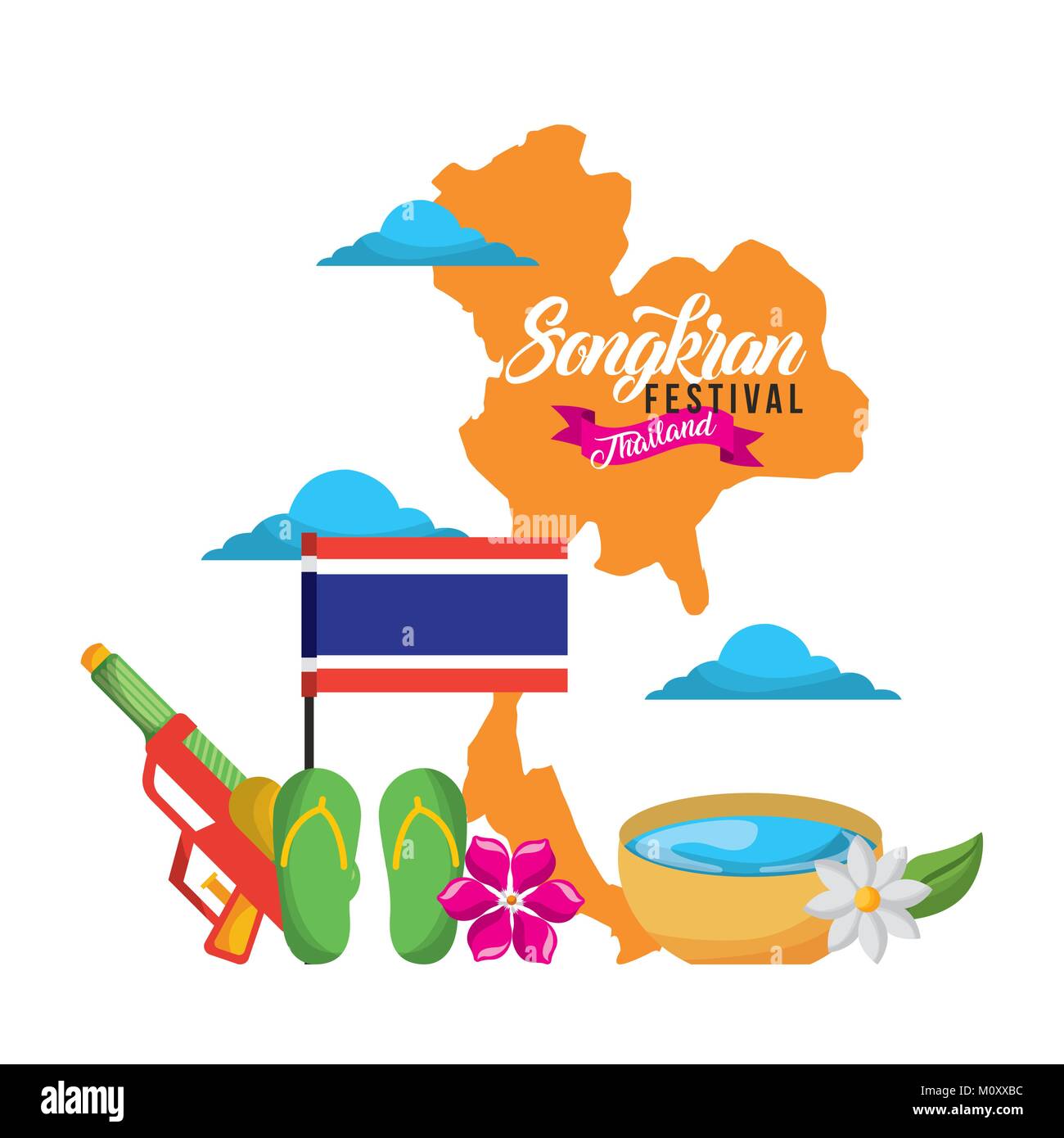 songkran festival thailand map landmark flag sandals water gun Stock ...