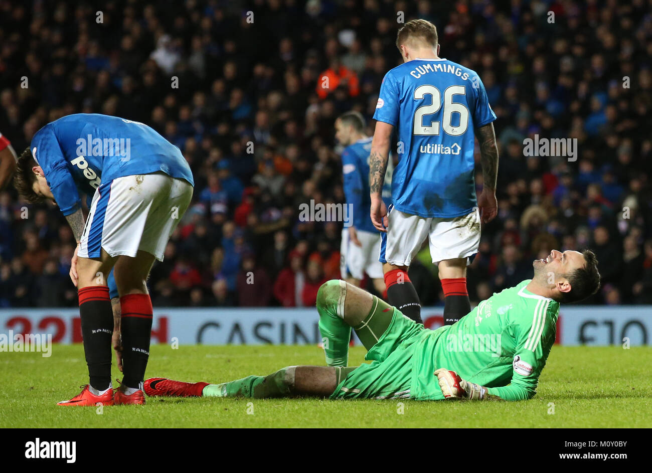 Aberdeen goalkeeper Joe Lewis is substituted after suffering an injury ...