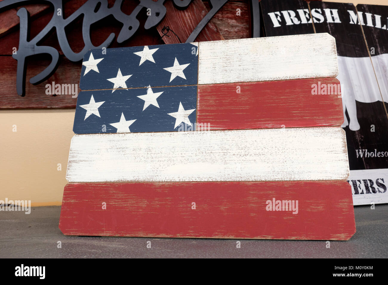 Artists rendition of the American flag on display at a grocery stores ...