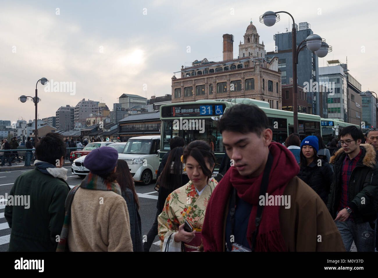 23.12.2017, Kyoto, Japan, Asia - Pedestrians are seen crossing the ...