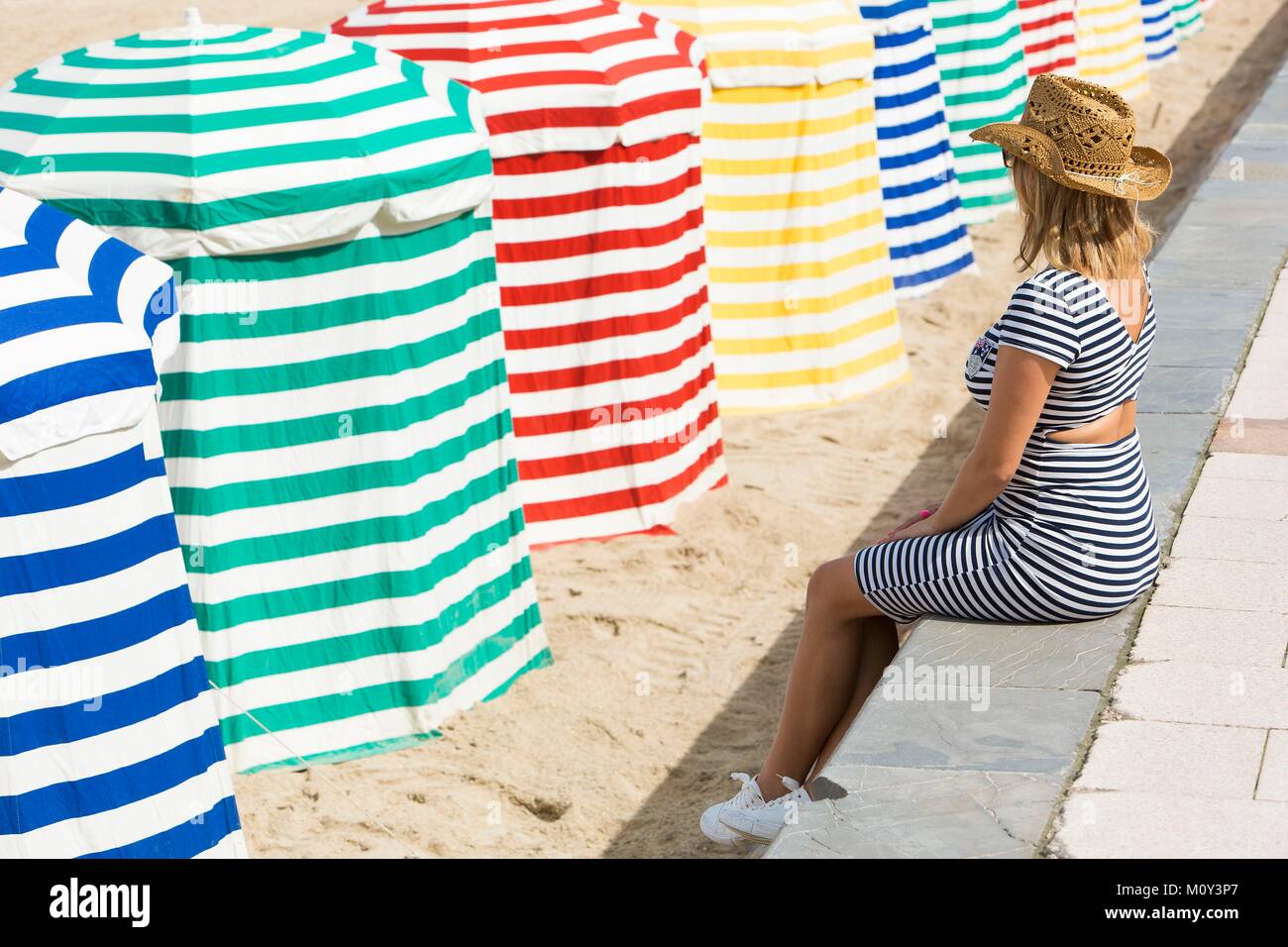 France,Pyrenees Atlantiques,Pays Basque,Biarritz,beach cubicle on ...